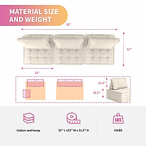 Mixoy Modular Sectional Sofa, Variable 3 Seater Sofa Couch with Oversized Soft Seat, Free Combination Armless Sectional Sofa Couch for Living Room, Bedroom (Beige, 3PCS)