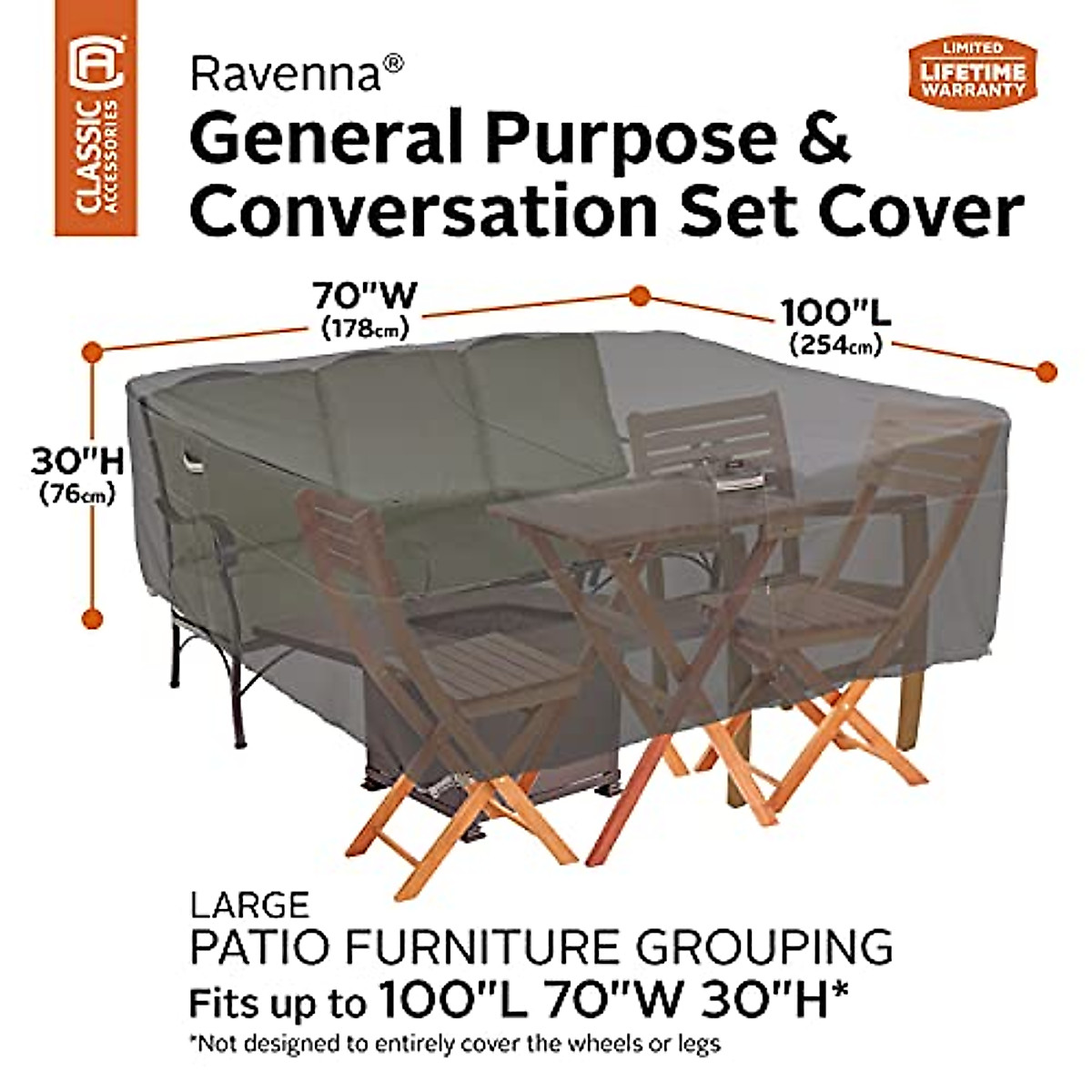 Classic Accessories Ravenna Water-Resistant 100 Inch General Purpose Patio Furniture Cover, Patio Furniture Covers Dark Taupe