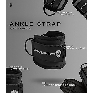 Gymreapers Ankle Straps (Pair) For Cable Machine Kickbacks, Glute Workouts, Lower Body Exercises - Adjustable Leg Straps with Neoprene Padding (Black, Pair)