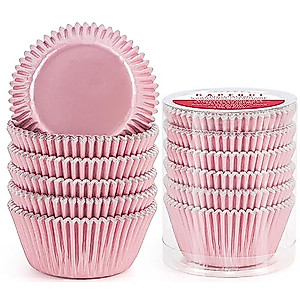 Caperci Pink Foil Cupcake Muffin Liners Standard Size Baking Cups 150-Pack - Premium Greaseproof & Sturdy