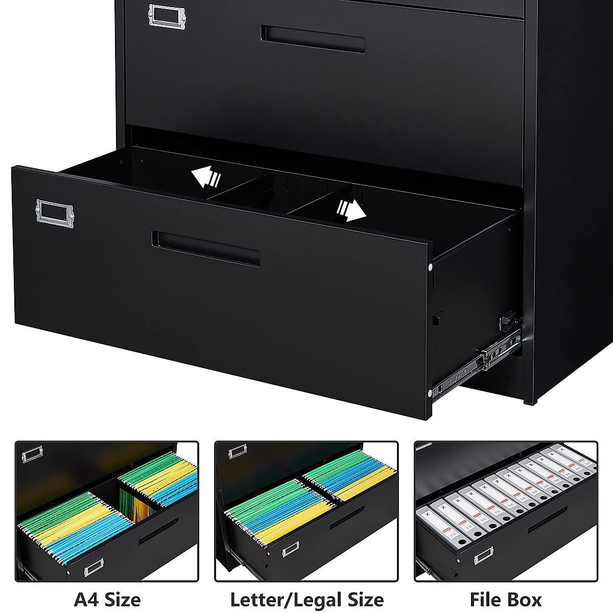 LISSIMO 3 Drawer Metal File Cabinet with Lock，Under Desk Office Storage Filing Cabinet for Legal/Letter/A4 File, Hanging File Folders(Black)