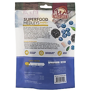 Wild Eats Cod Skins for Dogs, Superfood Healthy Dog Treat Training, 3oz Limited Ingredient Real Blueberry & Cod High in Antioxidants, High Protein, and Marine Collagen for Small, Medium and Large Dogs
