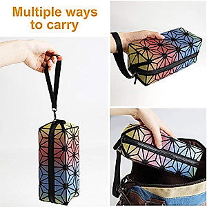 Luminous Pencil Bag Large Capacity Portable Pencil Pouch Geometric Pen Bag Pencil Case Zipper Stationery Bag with Wrist Strap