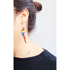 Colorful Parrot Dangling Hook Earrings for Women Cute Bird Animal Dangle Drop Silver Plated Pin Earring Lovely Boho Jewelry Gifts Hypoallergenic