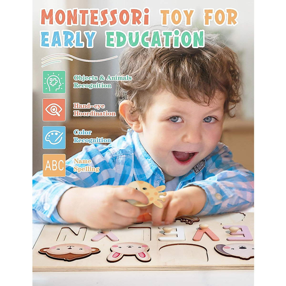 Name Puzzle for Kids Personalized, Easter Basket Stuffers for Toddler, with Gift Wrapping and Customizable Blessing on The Back