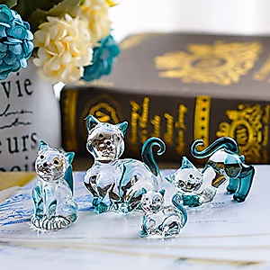 HDCRYSTALGIFTS Blown Glass Cat Figurines Collectibles Pack of 4 Emerald Green Crystal Kitty Animal Statue Kitten Sculpture