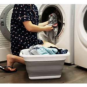 SAMMART 25L (6.6 gallon) Collapsible Laundry Basket/Tub - Foldable Storage Container/Organizer, Water capacity: 20L (5.28 gallon) (Grey)