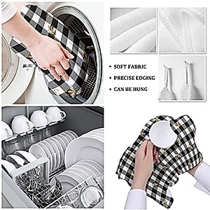 MUSEDAY Kitchen Towels Set Minimalist Black White Buffalo Check Plaid Cute Bee Absorbent Dish Towels Dish Cloths for Drying Kitchen Hand Towels Decorative Tea Towels