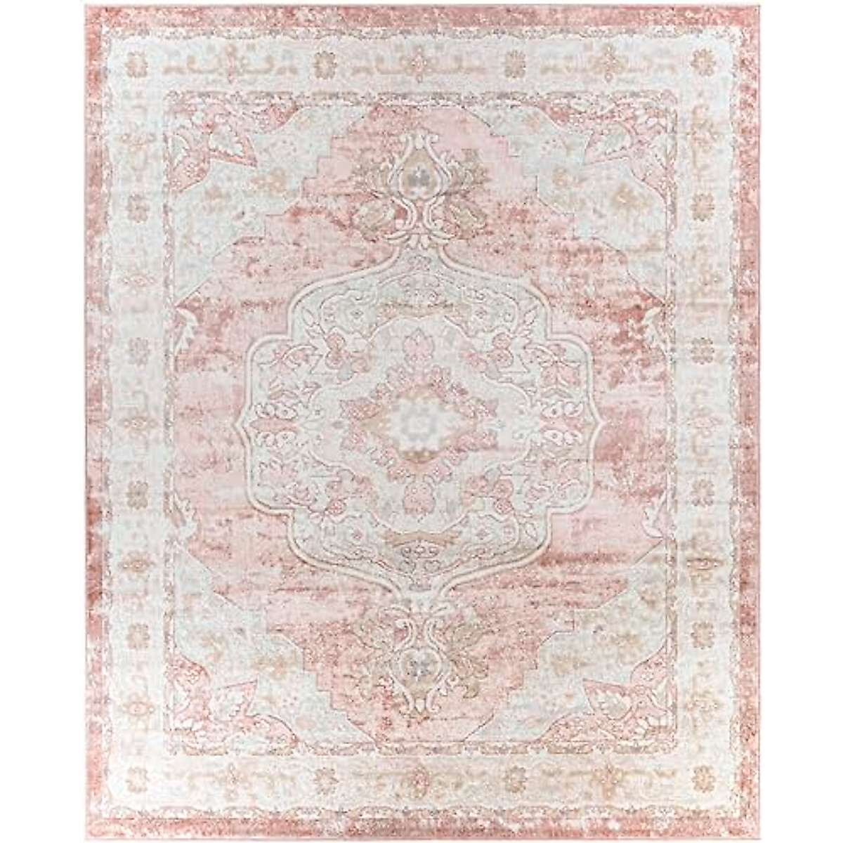 Mark&Day Area Rugs, 8x10 Bethlehem Traditional White Area Rug, Pink Beige Carpet for Living Room, Bedroom or Kitchen (7'9" x 9'6")
