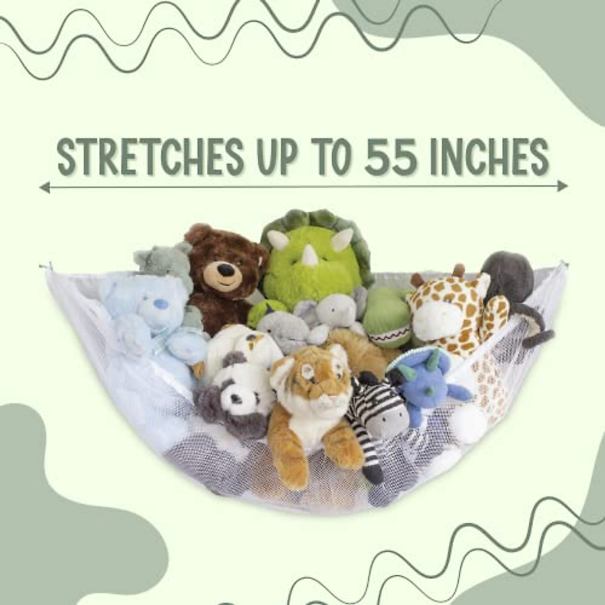 S&T INC. Stuffed Animal Net or Hammock, Mesh Hanging Stuffed Animal Storage Net, Hardware Included, White, Stretches up to 55 Inches, 1 Pack