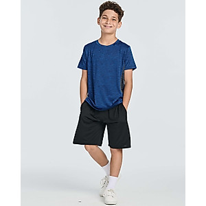 Real Essentials 5 Pack: Boys Girls Active Athletic Quick Dry Dri Fit Short Sleeve T-Shirts Crew Neck Tops Teen Gym Undershirts Tees Youth Basketball Moisture Wicking Tshirt-Set 5,Medium (8-10)