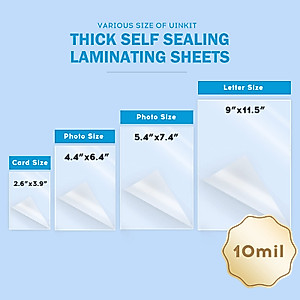 Uinkit Self Sealing Laminating Pouches Self Adhesive Laminating Sheets for Cards 2.6x3.9inches 50Pack 10Mil Thick Gloss Finish No Machine Need (2.6x3.9Inchesx50Pack)