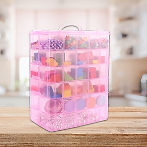 ACXFOND 6-Tier Stackable Storage Container Bead Organizer Box 60 Adjustable Compartments for Arts and Crafts, Toy, Fuse Beads, Washi Tapes, Beauty Supplies, Sewing Storage (Pink)