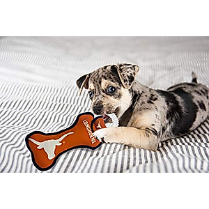 Pets First NCAA Texas Longhorns College Dental Tough Dog TUG Bone Toy with Built-in Squeaker Attached to a Safe Rubber Teething Toothbrush PET Toy 14 x 5"