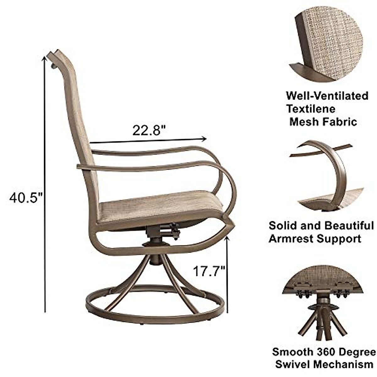 HQHQHE Patio Swivel Dining Chairs Set of 2 Outdoor Kitchen Garden Furniture Metal Chair with Textilene Mesh Fabric