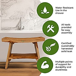 EcoDecors 24 inch Teak Shower Bench - Teak Bench for Shower - Teak Bench - Shower Teak Bench - Teak Wood Shower Bench - Teak Shower Stool - Teak Bench Shower - Teak Shower Bench for Inside Shower