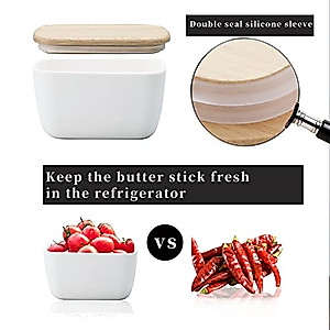 HAOTOP Porcelain Butter Dish Perfect for 4 Sticks of Butter,Butter Container Large Ceramics Butter Holder with Lid (White)