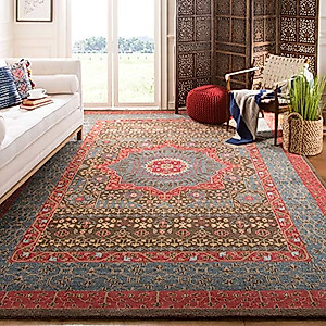 SAFAVIEH Mahal Collection Area Rug - 10' x 14', Navy & Red, Traditional Oriental Design, Non-Shedding & Easy Care, Ideal for High Traffic Areas in Living Room, Bedroom (MAH620C)