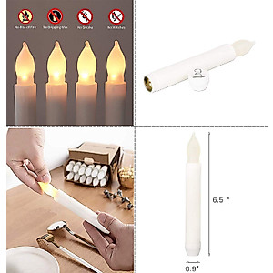 Houdlee Set of 24 Warm White Battery Operated Taper Candles Wax Dipped LED Flicker Amber Realistic Long Taper Candles for Birthday Wedding Party Décor Long Lasting -Batteries Not Included