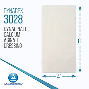 Dynarex DynaGinate Calcium Alginate Wound Dressing - Sterile, Non-Stick Topical Wound Pads - Absorbent Gel Patches For Moderate To High Exuding Cuts - For Medical & Home Use - 4"x 8", 12 Boxes of 5