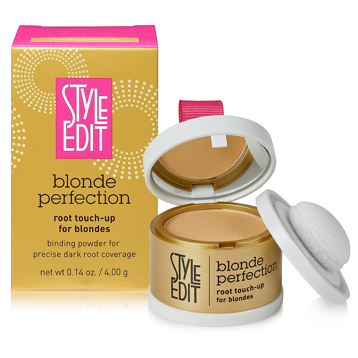 Style Edit Root Touch Up Powder | Temporary Color for Medium Blonde, Dark Roots, Highlights and Grays | Mineral-Infused Concealer for Thinning Hair and Hairline | 0.14 oz.