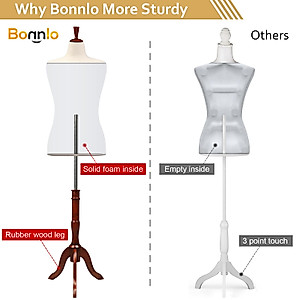 Bonnlo Female Dress Form Size 10-12, Adjustable Height Torso Body with Upgraded Tripod Stand, Medium Size Mannequin for sewing and display (10-12, Cream1)