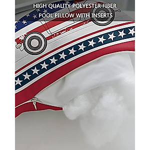 Recliner Head Pillow Ledge Loungers Chair Pillows with Insert 4th of July Truck Red and Blue Stripes Wood Lumbar Pillow with Adjustable Strap Outdoor Waterproof Patio Pillows for Beach Pool, 2 PCS