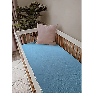 Muslin Crib Sheet, Muslin Fitted Crib Sheet, Soft Fitted Crib Sheet, Stretchy and Breathable Toddler Crib Sheet for Boys and Girls, Fits Standard Crib and Toddler Mattress (Dusty Blue)