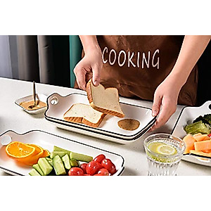 AnBnCn Porcelain Serving Platter with Handles - Set of 4, Versatile White Serving Plates for Dessert, Sushi Rolls, Party or Daily Use - Rectangle,12 Inch