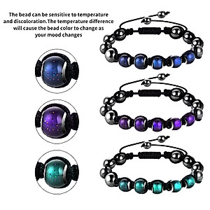 Yolev 2 Pieces Adjustable Mood Bracelet Dazzling Shimmer Color Changing Beads Yoga Beads Bracelet for Men Women