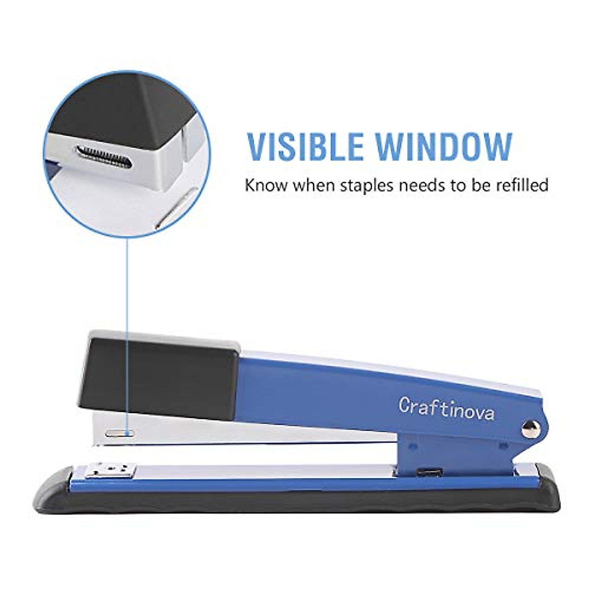 Craftinova Stapler， staplers for Desk ，Durable Metal Stapler ，25 Sheet Capacity，Includes 2000 Staples & Stapler Remover ，for Office or Home School Supplies for Teachers（Blue）5 Pack …