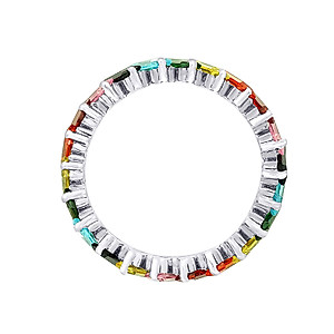 KIERA NEW YORK Platinum Clad Sterling Silver 5.28 cttw Multicolor Rainbow Baguette Cut Cubic Zirconia Eternity Ring Size 6