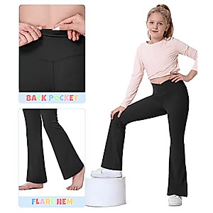 Ewedoos Girls Flare Leggings Crossover with Pocket Preppy Clothes Leggings for Girls Yoga Pants Dance Casual Uniform Black