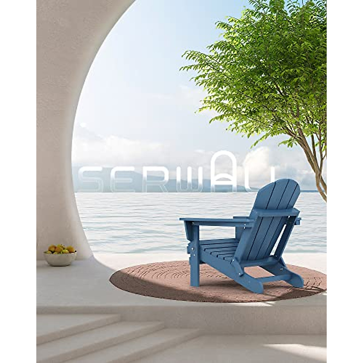 SERWALL Folding Adirondack Chairs Weather Resistant for Outdoor, Patio, Lawn, Garden, Backyard Deck, Fire Pit - Blue