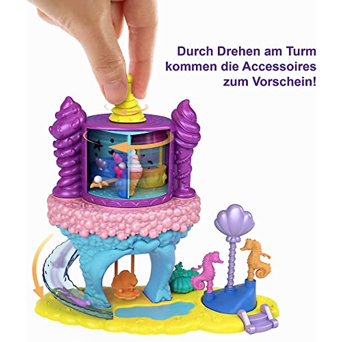 Polly Pocket Rainbow Funland Mermaid Cove Ride Playset, Polly & Mermaid Dolls, Accessories, Dispenser Feature for Surprises, Great Gift for Ages 4 & Up