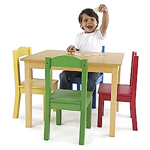 Humble Crew Collection Kids Wood Table & 4 Chair Set, Natural/Primary
