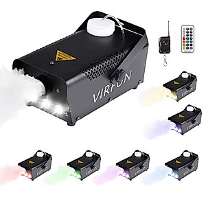 VIRFUN Fog Machine, 12 Colors Effect Lights and 500ml Tank, Smoke Machine with Wireless&Wired Remote Control for Parties Halloween Wedding and Stage Effect，500W