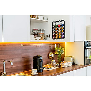 Demi's Home Adhesive Coffee Pod Holder for Nespresso Vertuo Capsules (Measure Before Purchase) - Suitable to be Mounted Inside/Under the Cabinet or on the Wall (Black)