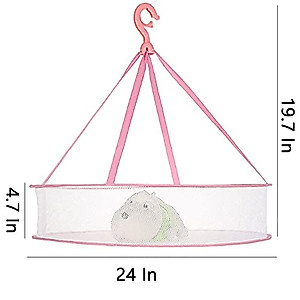 Qtopun Foldable Hanging Mesh Dryer, Single-Layer Sweater Drying Rack Flat Clothes Drying Net Laundry Mesh Rack for Underwear Lingerie Toy Herb — Pink