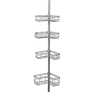 Zenna Home Tension Pole Shower Caddy, Satin Nickel & Expandable Over-The-Shower Caddy, Chrome