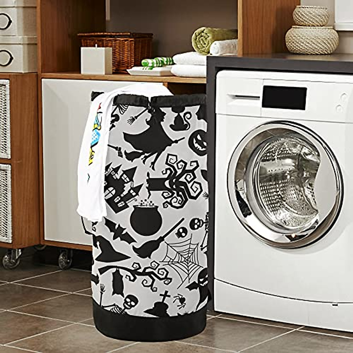 Witch Spider Halloween Laundry Bag Large Heavy Duty Laundry Backpack for College Students Laundry bag with Shoulder Straps Dirty Clothes Organizer for Traveling Waterproof