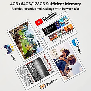 2 in 1 Tablet 10.1 Inch, Android 11.0 Tablets, 64GB/128GB ROM, Dual 4G Cellular with Keyboard, 18MP Camera, Octa-Core Processor, WiFi, GPS, Bluetooth, Google Certified Tablet PC(2023 Silver)