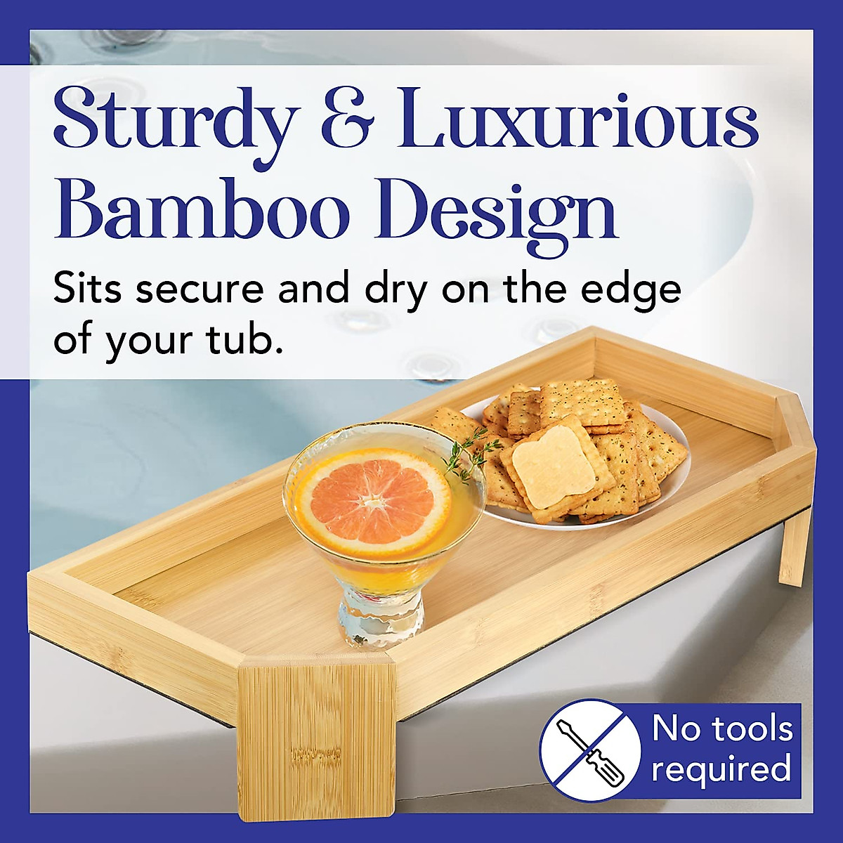 Impresa Bamboo Hot Tub Tray Table, Waterproof, UV-Coated Side Table Caddy with Anti-Slip Backing for Drinks, and Essentials, 17" x 7.5"