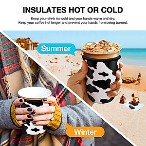 Iced Coffee Cup Sleeve for Large Sized Cups, Reusable Neoprene Iced Coffee Cup Holder for Hot Cold Drinks, Compatible with Starbucks, Dunkin Donuts, and More (3 PK Sm-Med-Lg, Cow)