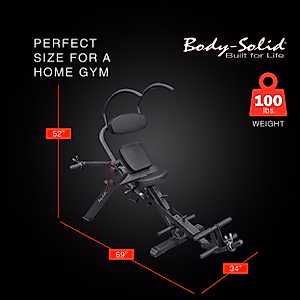 Body-Solid (GAB300B) Semi-Recumbent Ab Bench - Adjustable Core Workout Seat for Home Gym, Multi-Position, Ergonomic Design for Abdominal Muscle Training