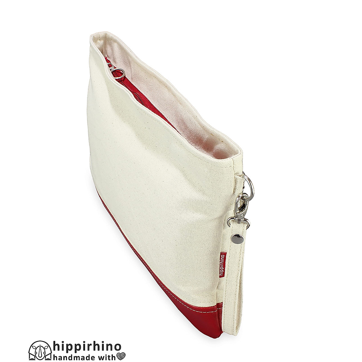 Natural Cotton Crossbody Wristlet Clutch Eco-Friendly Vegan Faux Leather Bag Phone Tablet Case Detachable Strap Unbleached Raw Canvas Fabric (Red)