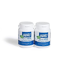 Epic Xylitol Mints - Sugar Free & Aspartame Free Mints Sweetened w/Xylitol for Dry Mouth & Gum Health (Peppermint, 180-Piece Bottle, 2 Bottles)