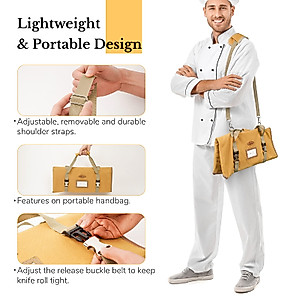 Terrev Chef Knife Roll Bag for Chefs Professional - 10 Slots & 1 Cleaver Pocket & 1 Zipper Pocket & Adjustable Shoulder Strap, Reinforced Chefs Knife Carrier Durable