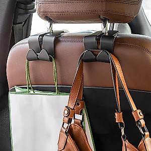 Car Headrest Hook, 4 Pack Dual Hangers for Auto Seat Back, 2 in 1 Seat Head Rest Hanger, Auto Interior Storage Organizer for Purse Bag Coat Grocery, Phone Holder, Fit for All Cars
