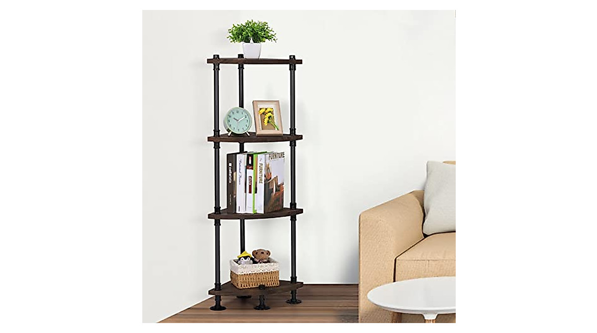 Rustic 4-Tier Corner Shelf Unit for Home & Kitchen